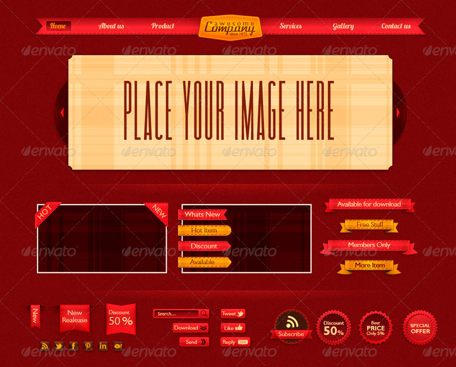 Retro Web Element, Web Elements | GraphicRiver